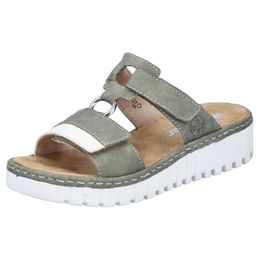 Rieker Keilpantolette Sommerschuh, Strandschuh, Keilabsatz, mit zwei Klettverschlüssen schilf-offwhite 43 43 Pantolette mit Schmuckring