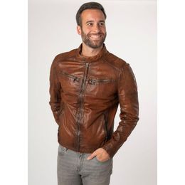 Mauritius Lederjacke »MMReeser« mti Reißverschluss, Stehkragen, Reißverschlusstaschen cognac L