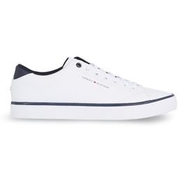 Tommy Hilfiger Sneaker »TH HI VULC CORE LOW LEATHER ESS«, Freizeitschuh, Halbschuh, Schnürschuh mit Ziernähten an der Ferse weiß-dunkelblau 45 45...