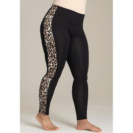 SANDGAARD Leggings &raquo;AMSTERDAM&laquo; mit stylischem Leo-Muster an der Seite, Sommerhose black with brown leoprint 50 - N-Gr N-Gr 50 Stylische Leggings...