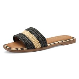 Tamaris Pantolette, Blockabsatz, Sommerschuh, Strandschuh, zweifarbige Bast-Umrandung schwarz-beige 42 42 Pantolette in breiter Bandage mit...