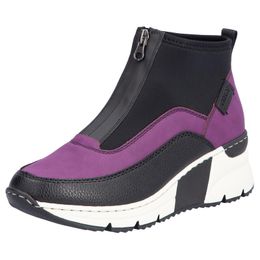 Rieker Keilsneaker, Stiefelette, Keilboots, High Top Sneaker mit Reißverschluss vorne schwarz-lila 40 40 Knöchelhoher Keilsneaker in sportiver Optik