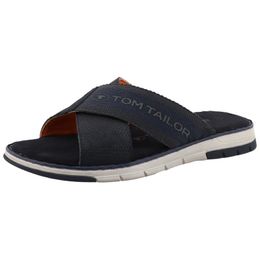 Tom Tailor Pantolette, Sommerschuh, Schlupfschuh, Bequemschuh mit plakativem Logoschriftzug navy 44 44 Bequeme Pantolette im angesagten Materialmix