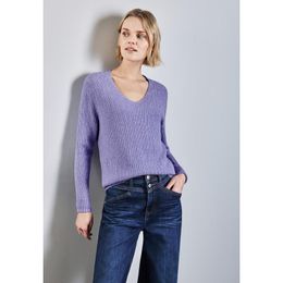 Street One V-Ausschnitt-Pullover mit Rippstruktur viola lilac mel. 42 42 Pullover von Street One