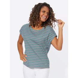 WITT Damen Print-Shirt mit Minimal-Dessin, marine-smaragd-geringelt, Gr&ouml;&szlig;e 40