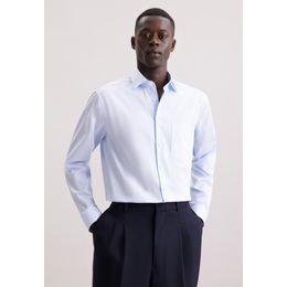 Businesshemd Seidensticker "Schwarze Rose", Herren, Gr. normale Ärmellängen, blau, 100% Baumwolle, gestreift, regular fit, 2-Knopf-Manschette, Hemden, Regular 1/1 Kentkragen Gestreift