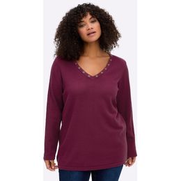 sheego Damen V-Ausschnitt-Pullover "Pullover"bordeaux, Gr. 56, unifarben, 50% Viskose, 25% Polyester, 25% Polyamid, Pullover