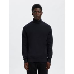 Rollkragenpullover Selected Homme "SLHDANE LS KNIT STRUCTURE ROLL NECK NOOS", Herren, Gr. M, blau (sky captain), Strick, Obermaterial: 100% Baumwolle, unifarben, regular fit hüftbedeckend, hoch geschlossener Ausschnitt, Rippbündchen, Pullover