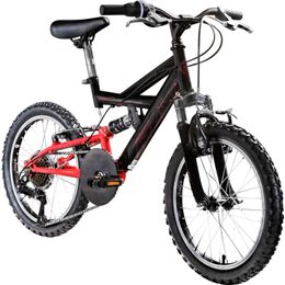 Galano FS180 Kinderfahrrad 18 Zoll ab 6 Jahre 115 - 130 cm Mountainbike Fully 6 G&auml;nge schwarz/rot