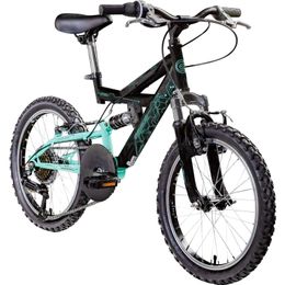 Galano FS180 Kinderfahrrad 18 Zoll ab 6 Jahre 115 - 130 cm Mountainbike Fully 6 G&auml;nge schwarz/t&uuml;rkis