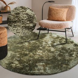 Hochflor-Teppich ELLE DECORATION "Calida", grün (dschungelgrün), H:28mm Ø:200cm, Polyester, Teppiche, Langflor, Shaggy, einfarbig, flauschig, weich, glänzend, modern, uni