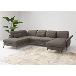 Sit & More Wohnlandschaft SIT & MORE "Emely, inkl. Sitztiefenverstellung", braun (schlamm), B:359cm H:92cm T:231cm, 100% Polyester, Sofas, Wohnlandschaft, wahlweise mit Bettfunktion,Bettkasten,Kopf- & Armteilverstellung