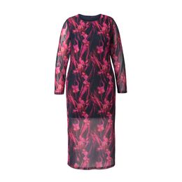 Ulla Popken Kleid Damen Größe 42 nachtblau / neonpink / dunkelrot Winterkleid