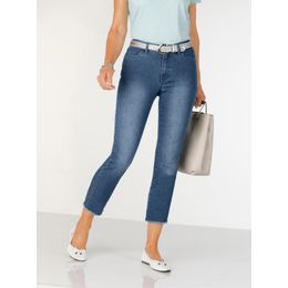 WITT Damen 7/8-Jeans mit Fransen am Saum, blue-stone-washed, Größe 54