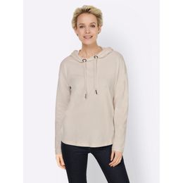 Heine Witt Damen Kapuzenshirt in Ringel-Optik, sand-wei&szlig;-bedruckt, Gr&ouml;&szlig;e 42
