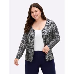 sheego Gro&szlig;e Gr&ouml;&szlig;en Shirtjacke mit silberfarbenem Folien-Druck, schwarz-marine-bedruckt, Gr&ouml;&szlig;e 44 - Damen