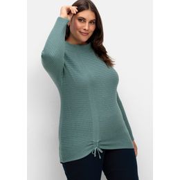 sheego Gro&szlig;e Gr&ouml;&szlig;en Langarm-Pullover mit Raffung am Saum, jade, Gr&ouml;&szlig;e 48 - Damen