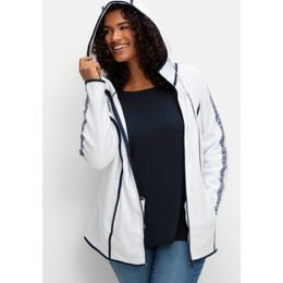 sheego Große Größen Fleecejacke mit gemusterten Zierbändern, ecru-marine, Größe 42 - Damen