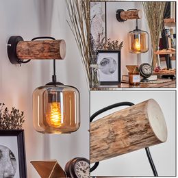 hofstein Lauden Wandleuchte Glas 15 cm Naturfarben, Schwarz, 1-flammig