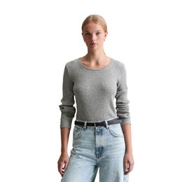 Marc O'Polo Langarmshirt MARC O'POLO DENIM "aus Rippjersey", Damen, Gr. L, anthra melange, Obermaterial: 100% Baumwolle, unifarben, gerade, Rundhals, Shirts