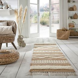FLAIR RUGS Läufer »Medina, mit abstraktem Streifenmuster« rechteckig 12 mm Höhe Boho-Look, aus Naturfasern wie Wolle & Jute, Teppichläufer natur...