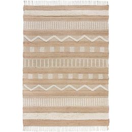 FLAIR RUGS Teppich »Medina, mit abstraktem Streifenmuster« rechteckig 12 mm Höhe Boho-Look, aus Naturfasern wie Wolle & Jute natur Obermaterial:...