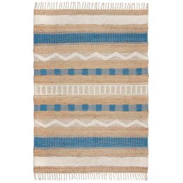 FLAIR RUGS Teppich »Medina, mit abstraktem Streifenmuster« rechteckig 12 mm Höhe Boho-Look, aus Naturfasern wie Wolle & Jute blau Obermaterial: 60%...