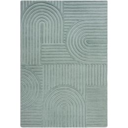 FLAIR RUGS Wollteppich &raquo;Zen Garden, modern & mit Linien&laquo; 10 mm H&ouml;he 100% Wolle, Hoch-Tief-Effekt, auch als L&auml;ufer und in Rund erh&auml;ltlich gr&uuml;n Wolle