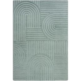 FLAIR RUGS Wollteppich &raquo;Zen Garden, modern & mit Linien&laquo; 10 mm H&ouml;he 100% Wolle, Hoch-Tief-Effekt, auch als L&auml;ufer und in Rund erh&auml;ltlich gr&uuml;n Wolle