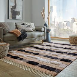 FLAIR RUGS Teppich »Medina Blocks, mit abstrakten Linien« rechteckig 22 mm Höhe aus Jute/-und Wollmischung, mit Hoch-Tief-Struktur, gemustert...
