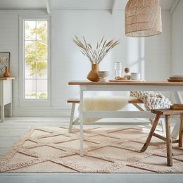 FLAIR RUGS Teppich &raquo;Tessa Baumwolle mit Rautenmuster&laquo; rechteckig 10 mm H&ouml;he Baumwolle Scandi, mit Hoch-Tief-Effekt beige Baumwolle