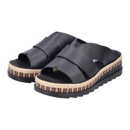 Rieker Pantolette, Keilabsatz, Sommerschuh, Schlappen mit Juteumrahmung schwarz 39 39 Mit kleinem Stretcheinsatz, zum Schlupfen
