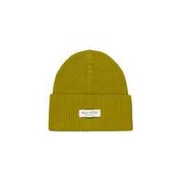 Marc O'Polo MARC O'POLO Beanie breiter Umschlag, Markenlabel, Rippstrick khaki