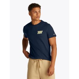 Tommy Jeans T-Shirt &raquo;TJM SLIM BUBBLE PRINT SS TEE EXT&laquo; mit gummierten Print Dark Night Navy S S Rundhalsausschnitt