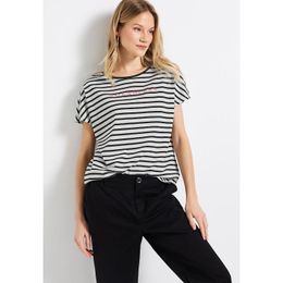 Street One Kurzarmshirt im Streifen-Look mit Wording Black 38 38 Streifenshirt von Street One