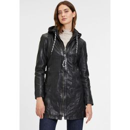 Mauritius Ledermantel &raquo;GWMargo&laquo; mit Kapuzeneinsatz, 2-Wege-Rei&szlig;verschluss, Zipper-Details, Wattierung black XXL