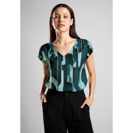 Street One Kurzarmbluse mit Allover-Druck hunter green 46 46 Bluse mit V-Ausschnitt von Street One