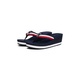 Tommy Hilfiger Dianette »TH CORPORATE WEDGE BEACH SANDAL«, Keilabsatz, Sommerschuh, Zehentrenner mit gestreiften Bandagen blau-rot-weiß 38 38...