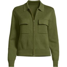 LANDS' END Feinstrick-Blazer mit Rei&szlig;verschluss, Damen,  Blau, Baumwolle, by Lands' End