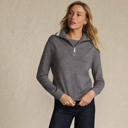 LANDS' END Feinstrick-Pullover mit Rei&szlig;verschluss, Damen,  Grau, by Lands' End