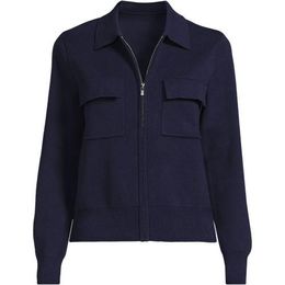 LANDS' END Feinstrick-Blazer mit Rei&szlig;verschluss, Damen,  Blau, Baumwolle, by Lands' End