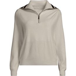 LANDS' END Feinstrick-Pullover mit Rei&szlig;verschluss, Damen,  Wei&szlig;, by Lands' End