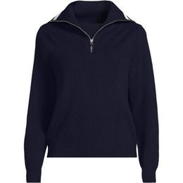 LANDS' END Feinstrick-Pullover in Troyer-Optik, Damen,  Blau, by Lands' End