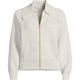 LANDS' END Baumwoll-Zippercardigan mit großem Kragen DRIFTER, Damen,  Grau, Baumwolle, by Lands' End