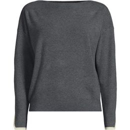 LANDS' END Feinstrick-Pullover mit U-Boot-Ausschnitt, Damen,  Grau, Polyester/Viskose/Polyester-Mischung, by Lands' End