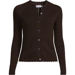 LANDS' END Ajour-Cardigan aus Baumwolle, Damen,  Braun, Baumwolle, by Lands' End