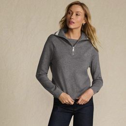 LANDS' END Feinstrick-Pullover mit Rei&szlig;verschluss, Damen,  Grau, Polyester/Viskose/Polyester-Mischung, by Lands' End