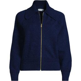LANDS' END Baumwoll-Zippercardigan mit gro&szlig;em Kragen DRIFTER, Damen,  Blau, Baumwolle, by Lands' End