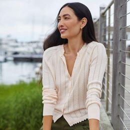 LANDS' END Ajour-Cardigan aus Baumwolle, Damen,  Pink, Baumwolle, by Lands' End
