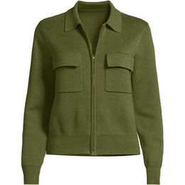LANDS' END Feinstrick-Blazer mit Rei&szlig;verschluss, Damen,  Gr&uuml;n, Baumwolle, by Lands' End